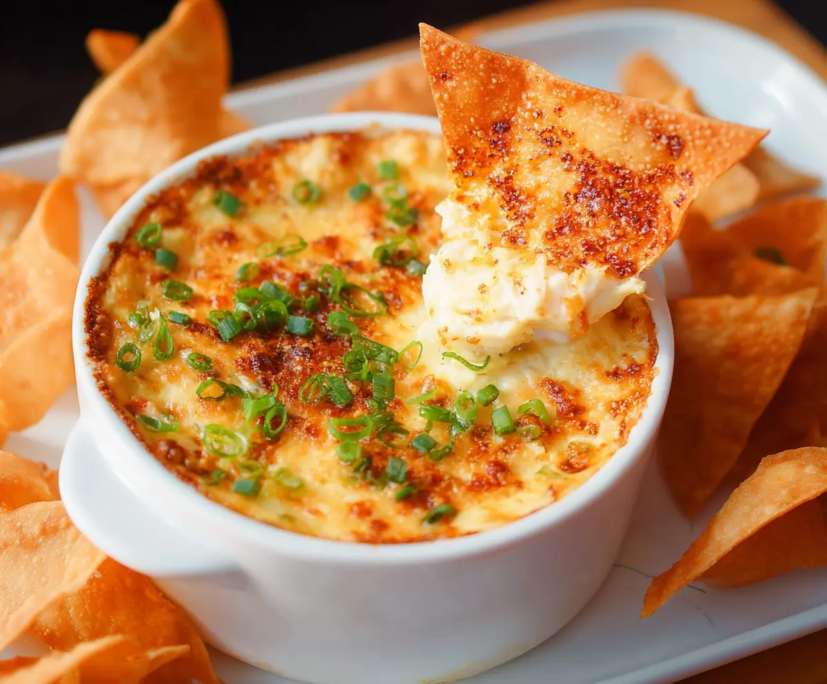 Crab Rangoon Dip with Crispy Wonton Chips | Delicious Snack Idea